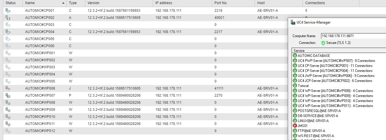 Configuring service manager details for AE server processes | Automic Workload Automation