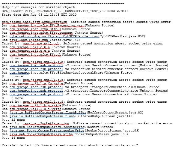 "Run As User" Field in SFTP job causing "Software caused connection abort: socket write error ...