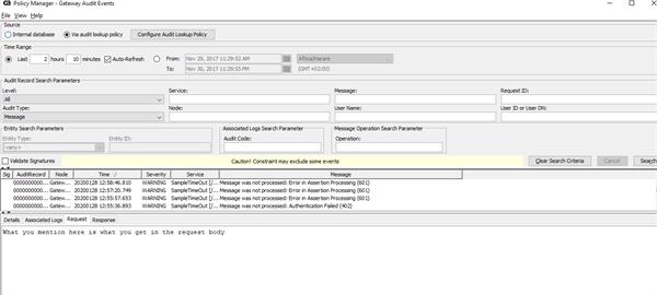 Audit Request Body Save : Unable to get request XML: Stream closed | Layer7 API Management