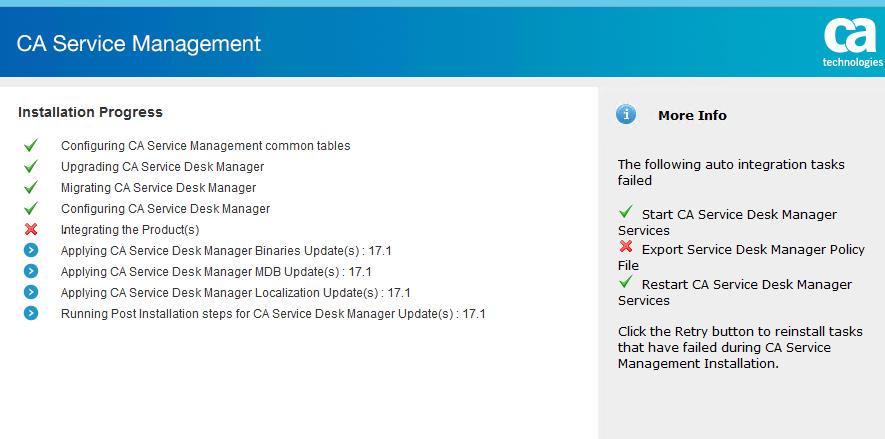 CA SDM 12.9 to 17.1 Upgrade Fails | CA Service Management