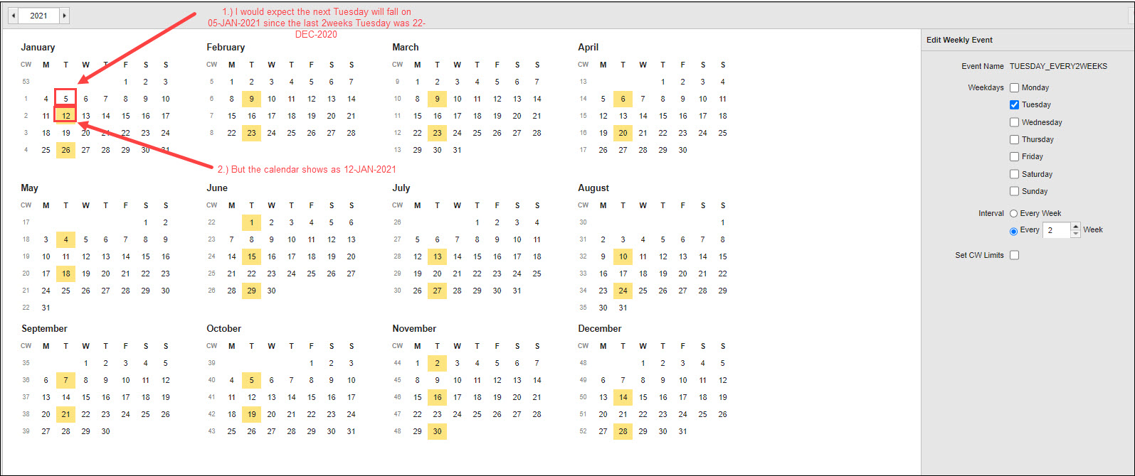 Every 2 weeks Calendar not correct | Automic Workload Automation