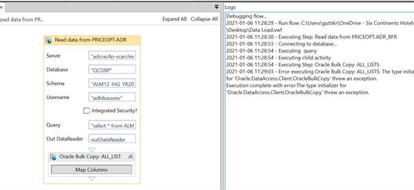 Javelin - Oracle bulk copy throws exception | Test Data Manager