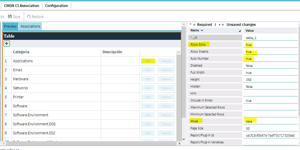 CA Service Catalog - Table Component | CA Service Management