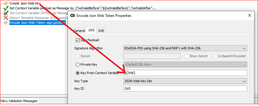 Create JWT with Key From Context Variable | Layer7 API Management