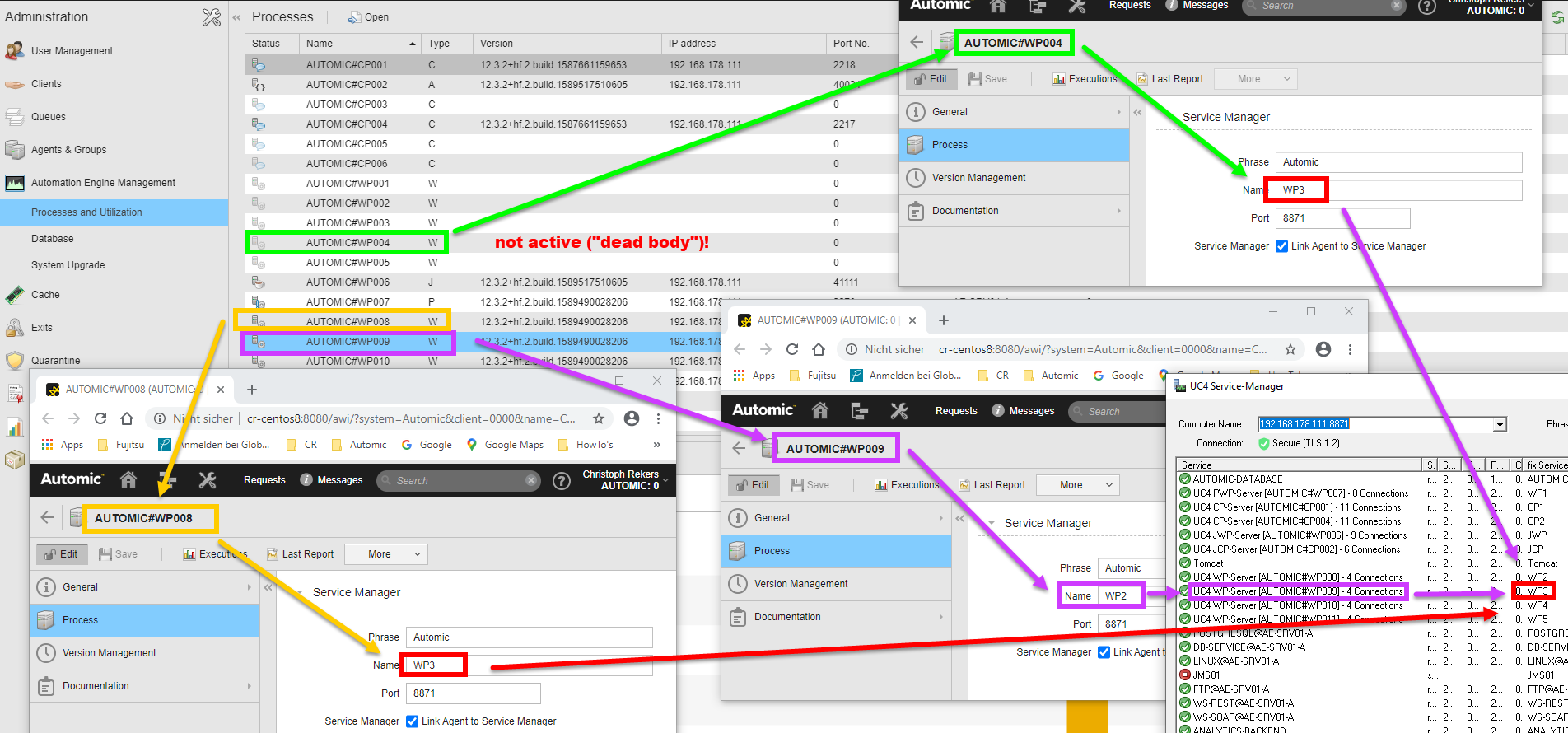 Configuring service manager details for AE server processes | Automic ...