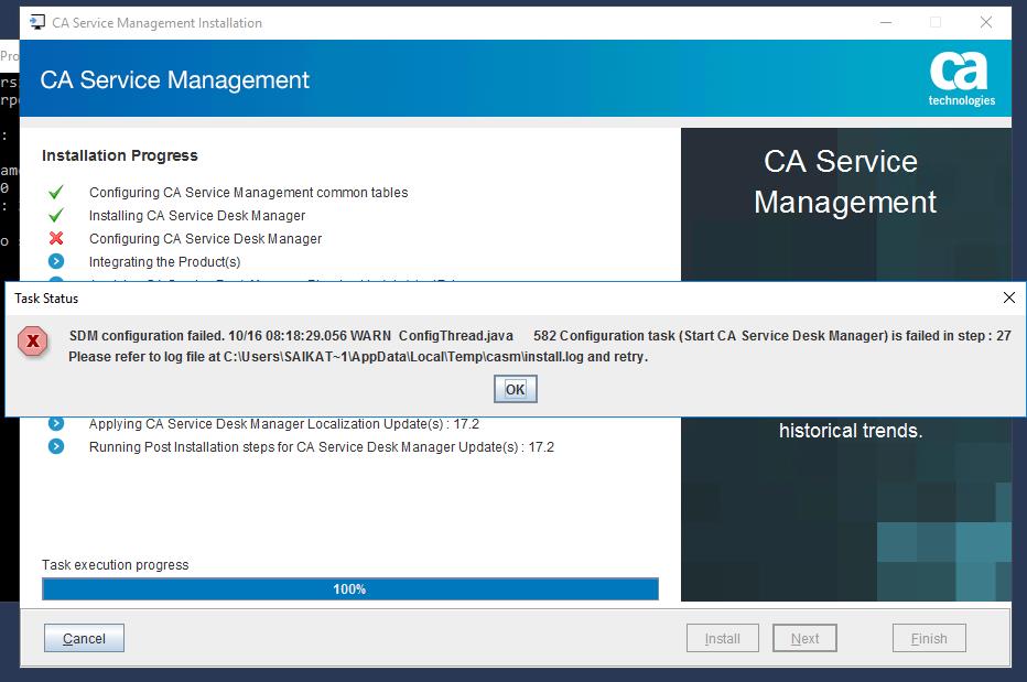During Installation getting the below error | CA Service Management