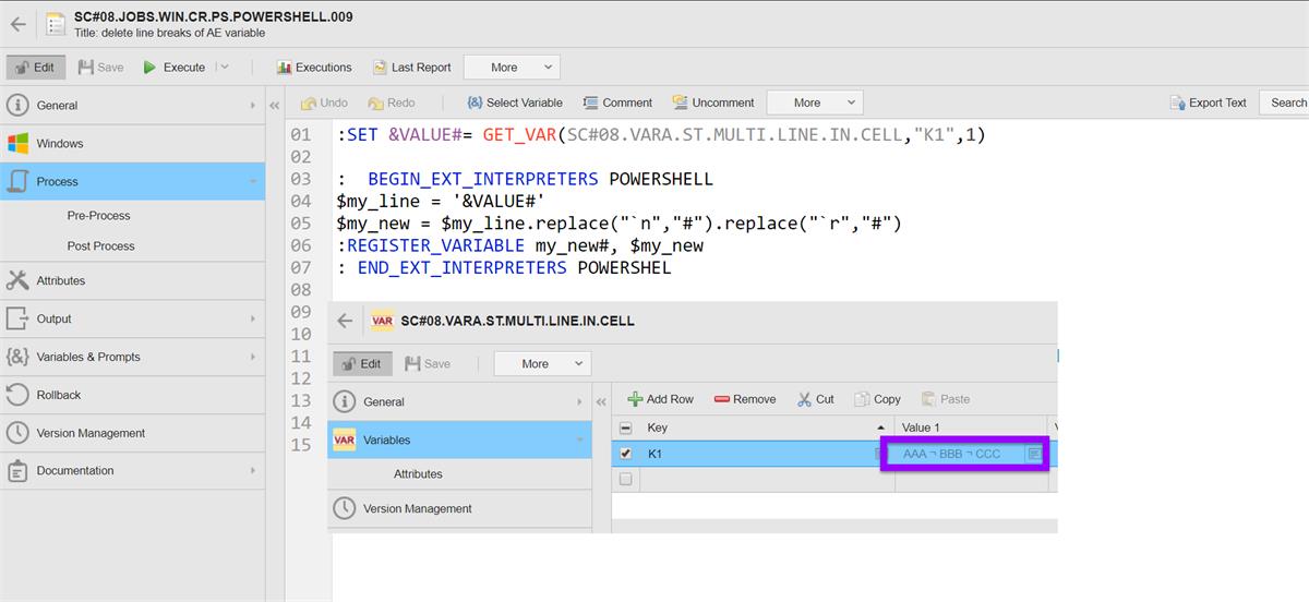 Multi-Line Variable: Removing the Line Breaks | Automic Workload Automation