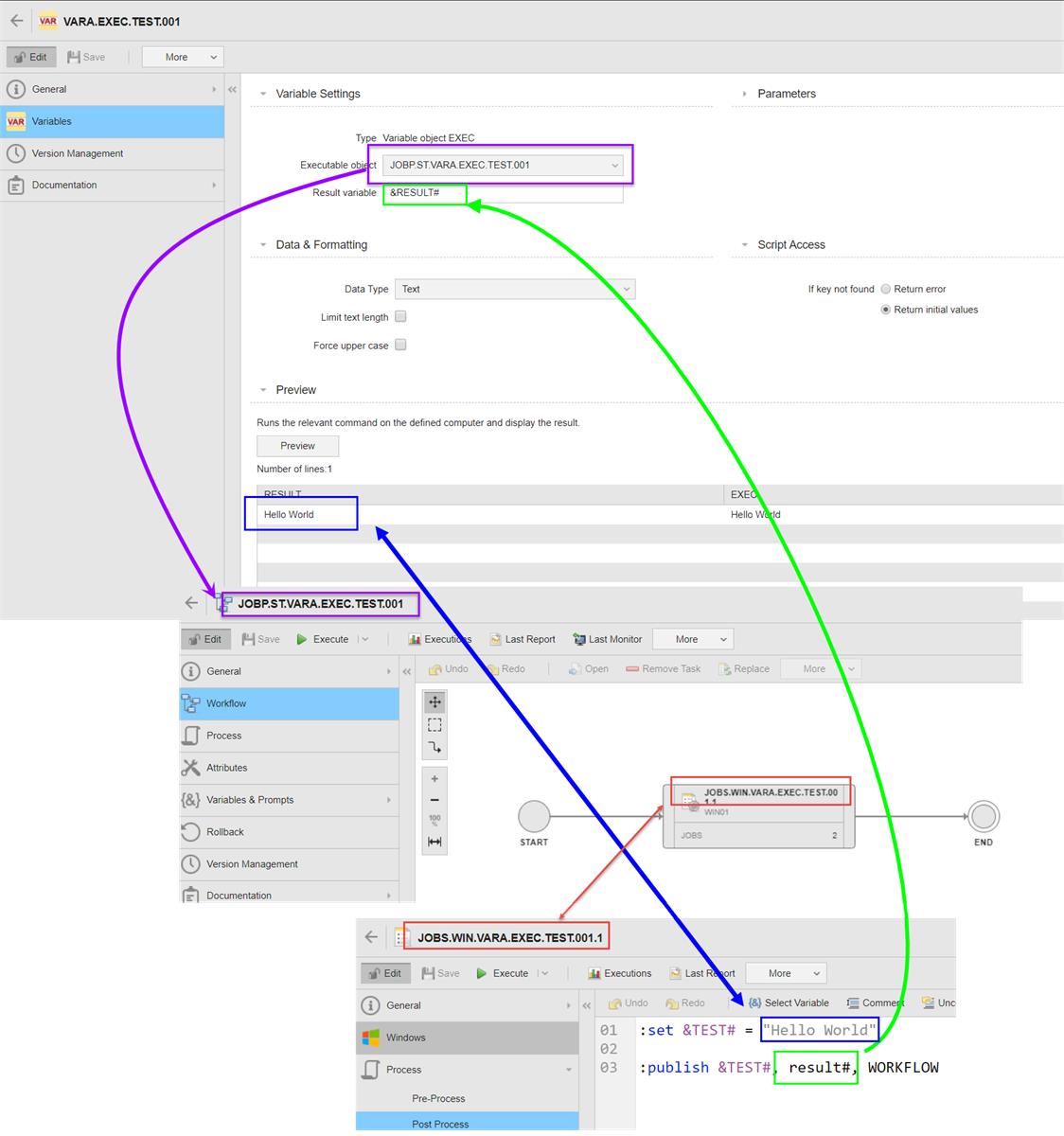 Calling a JOBP from an EXEC VARA | Automic Workload Automation