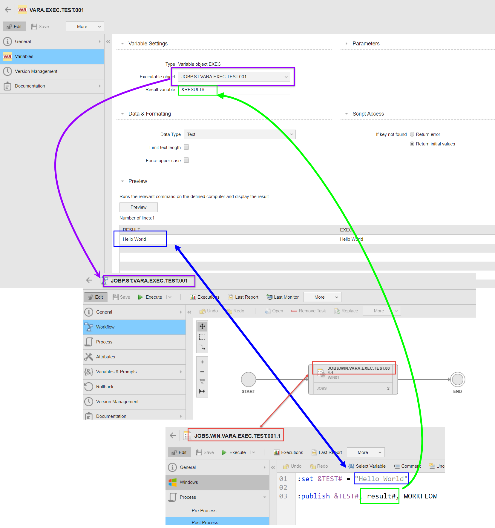 Calling a JOBP from an EXEC VARA | Automic Workload Automation