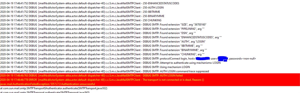javax.mail.AuthenticationFailedException: 535 5.7.3 Authentication unsuccessful | CA Service ...