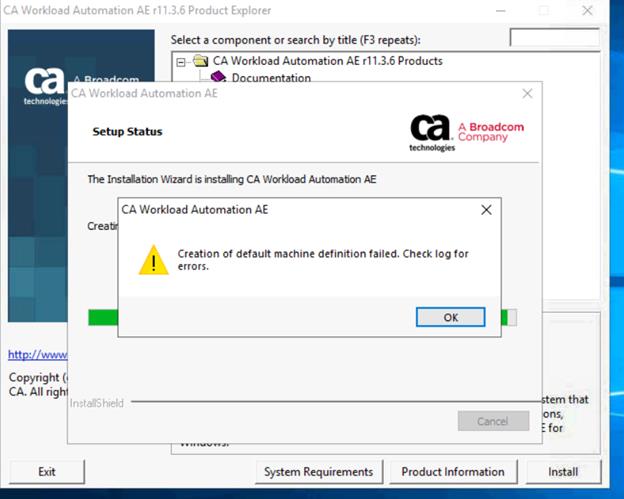 We are getting the below error while installing the WAE | AutoSys Workload Automation