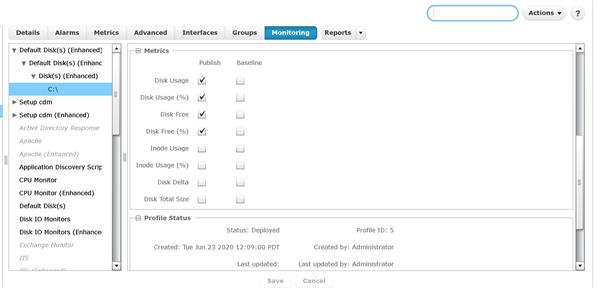 MCS Disk Free Alarm Metrics | DX Unified Infrastructure Management