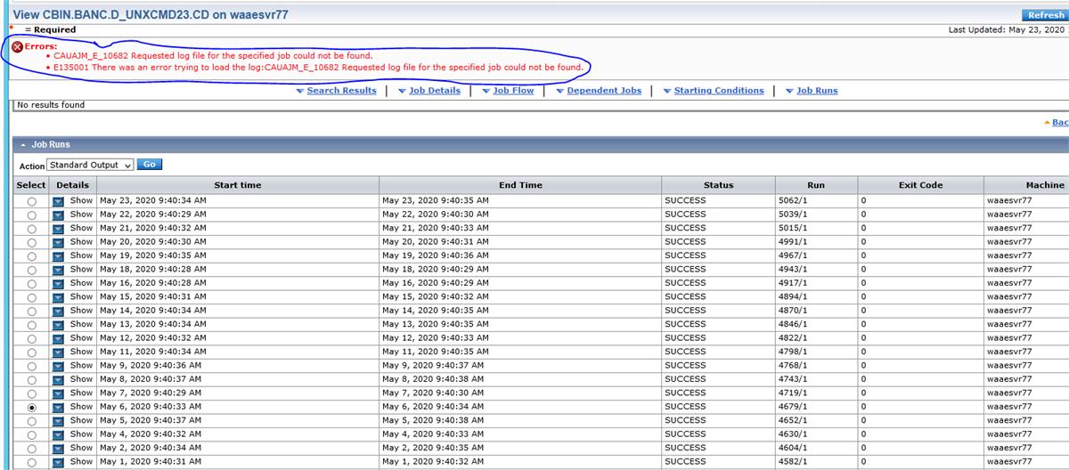 Job Log error | AutoSys Workload Automation