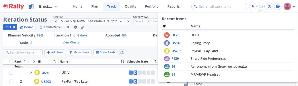 New feature release: Pinned Items & Recent Items | Rally Software
