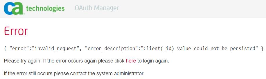 CA API Gateway- OAuth Manager - Error | Layer7 API Management