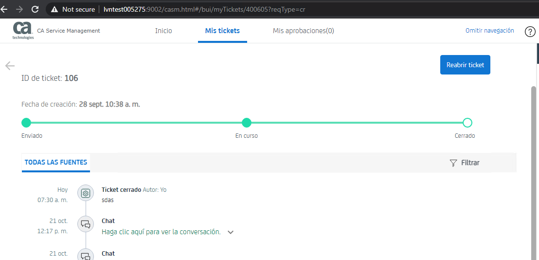 Ticket reopening button at service point | CA Service Management