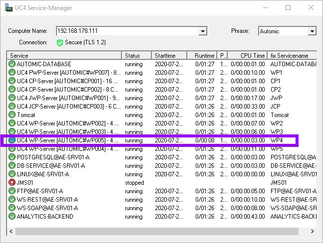 Configuring service manager details for AE server processes | Automic ...