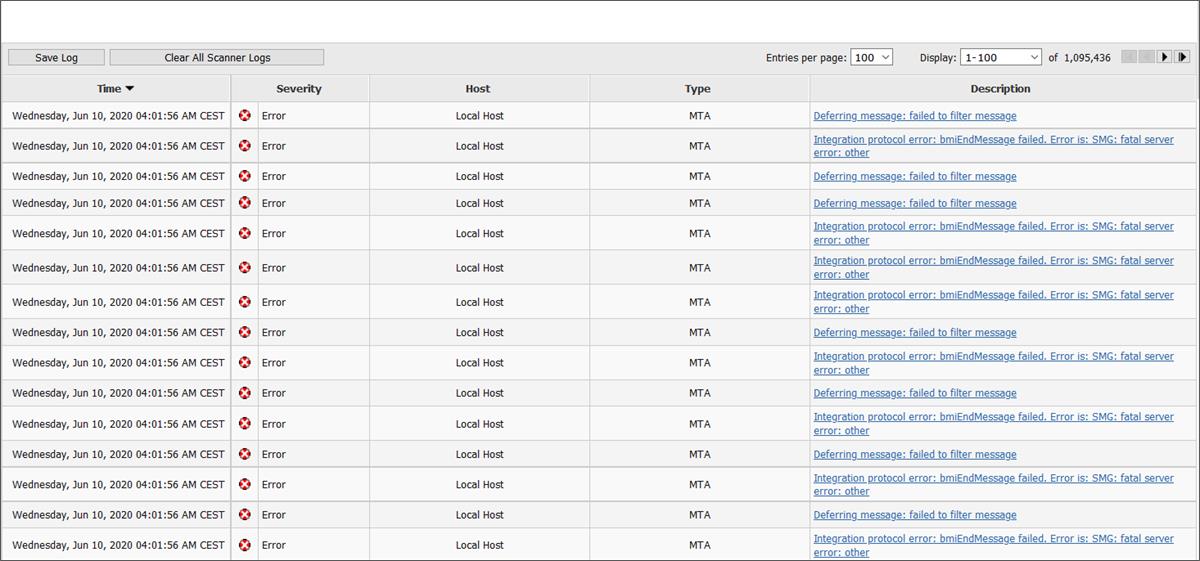 Error "Integration protocol error: bmiEndMessage failed. Error is: SMG ...