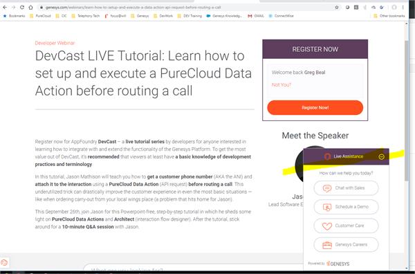 Where is Sept 26 DevCast Live Tutorial | Genesys Cloud - Main
