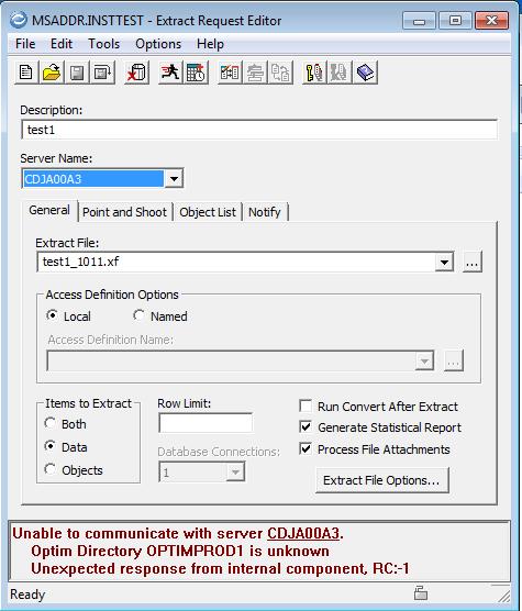 Issue getting from workstation to server | InfoSphere Optim