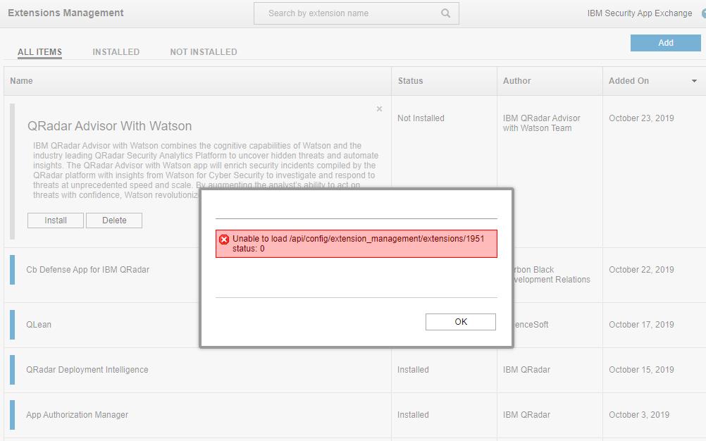 Error while Installing QRadar Advisor With Watson | IBM QRadar