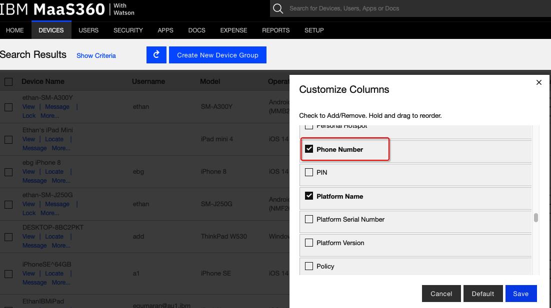 Device Phone numbers in MaaS | IBM MaaS360