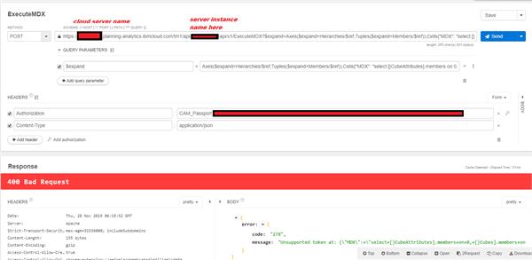 Using the ExecuteMDX command with the REST API in Cloud - error code ...