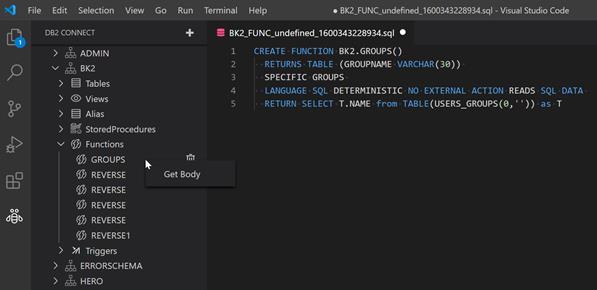 VS Code extension for Db2 Connect