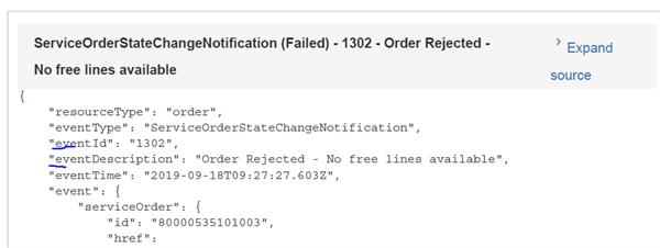 TMF641 reason/message for a failed order | Open APIs