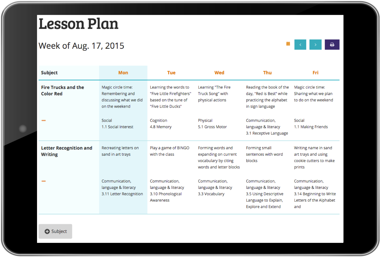 HiMama Early Childhood Developmental Lesson Planning