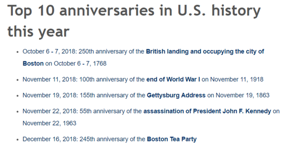 Top 10 anniversaries in U.S. history this year - The History List