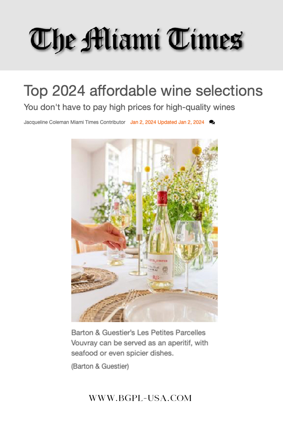 Miami Times - Top 2024 affordable wine selections | Barton & Guestier