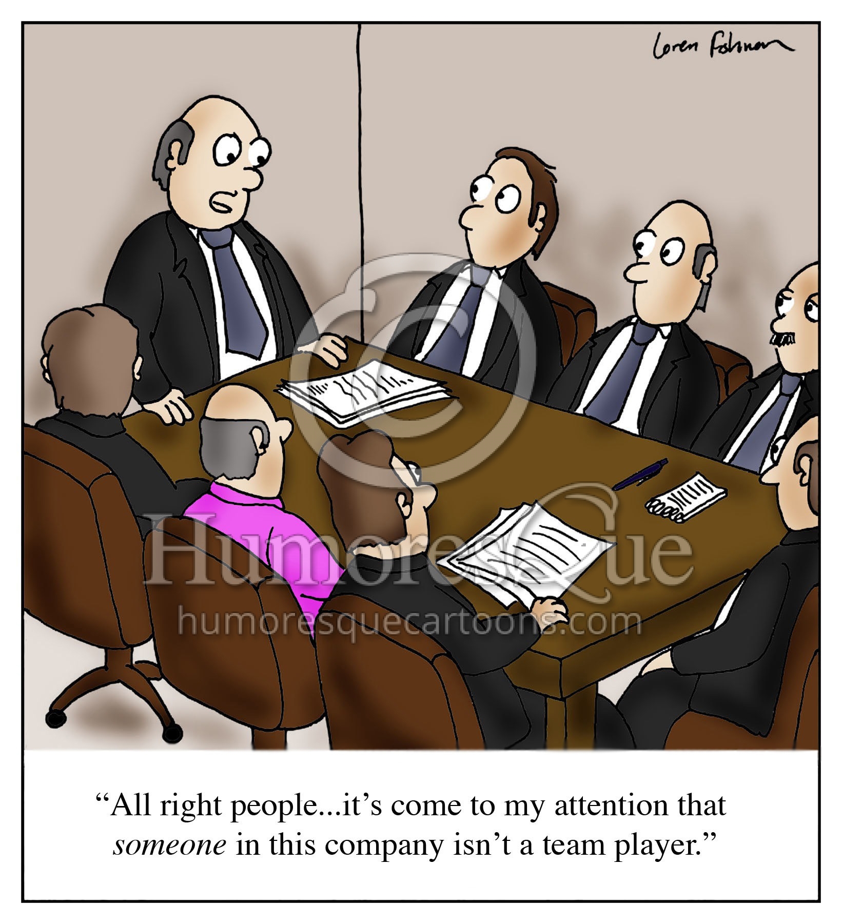 Cartoon: "All right people, it's come to my attention that someone in ...