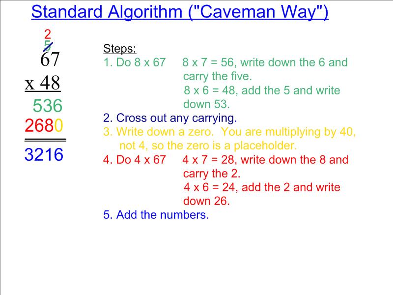 2 Digit X 2 Digit Multiplication Standard Algorithm Caveman Way 