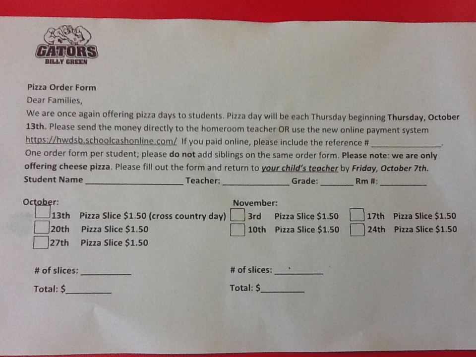 Pizza days and social studies project sent home today – grade 2 with ...