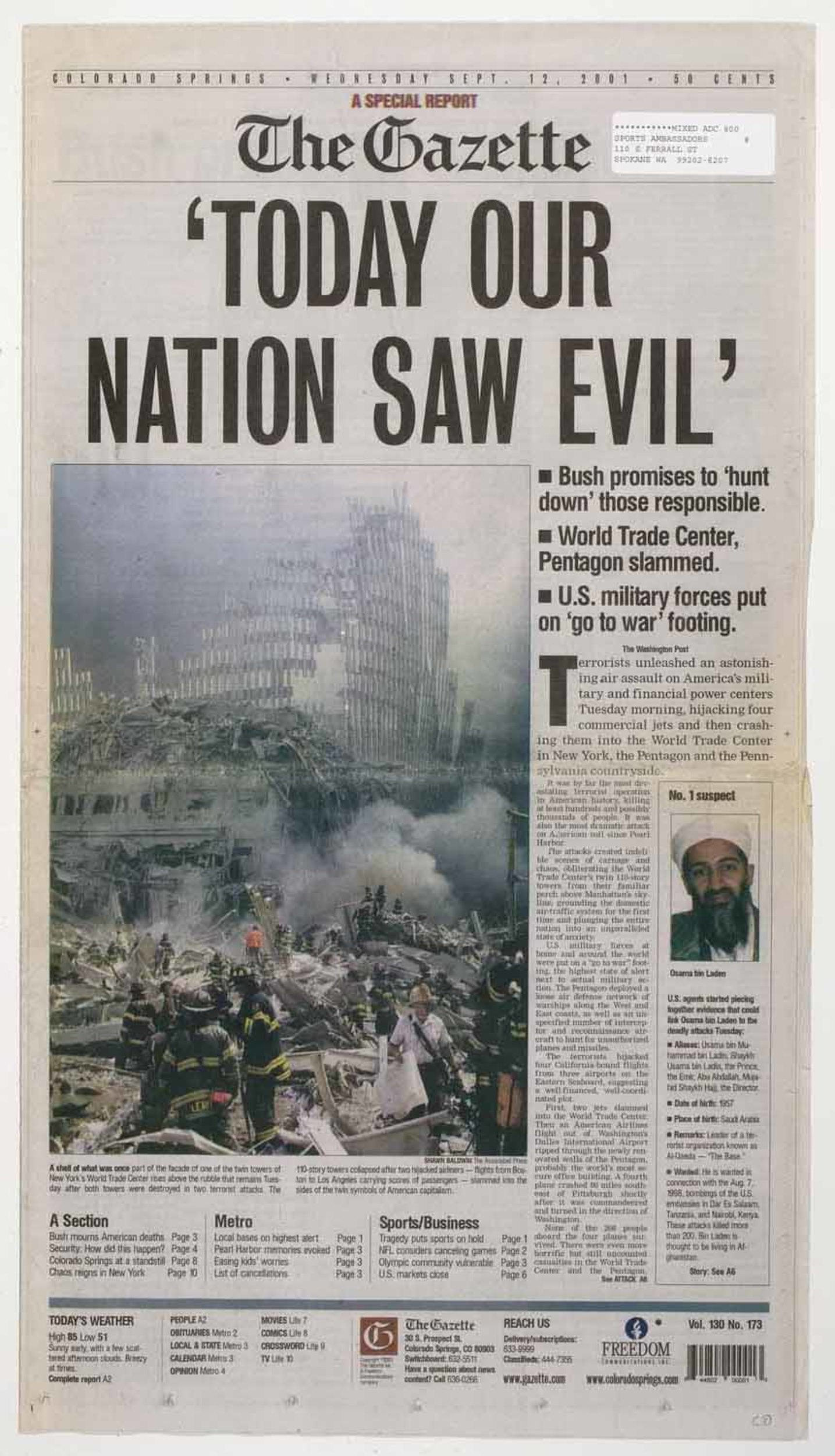 Newspaper: "Today Our Nation Saw Evil" - 1 | ICP