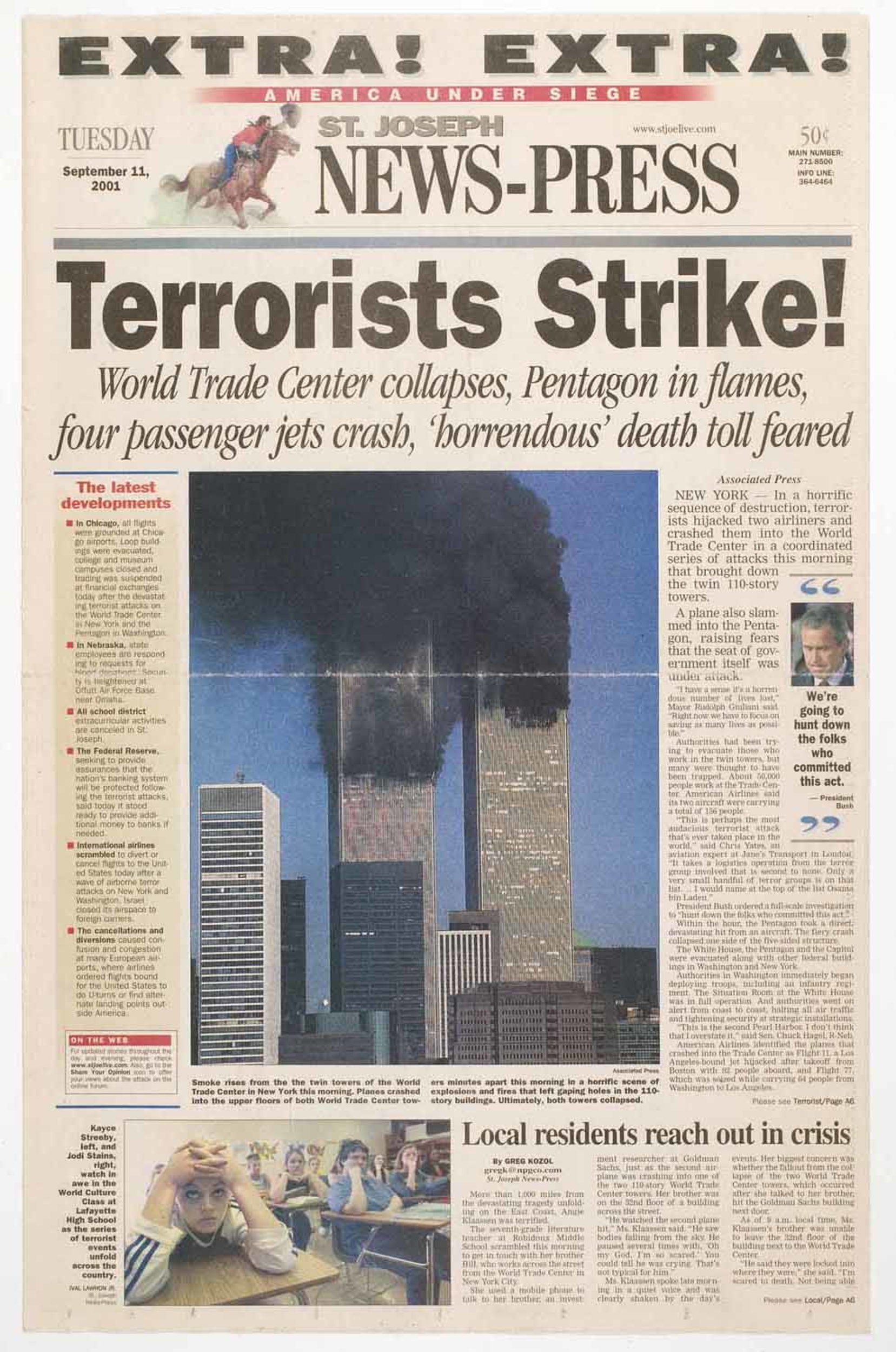 Newspaper: Terrorists Strike! World Trade Center Collapses, Pentagon in ...
