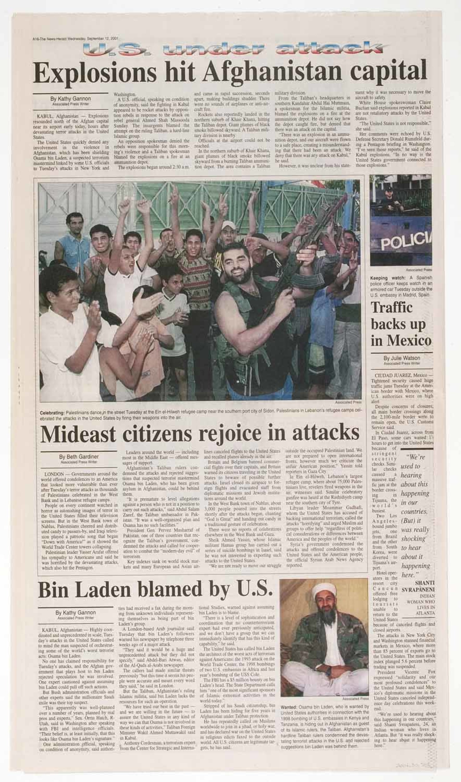 Newspaper: Attacked: Americans Reeling after Vicious Strikes on Targets ...