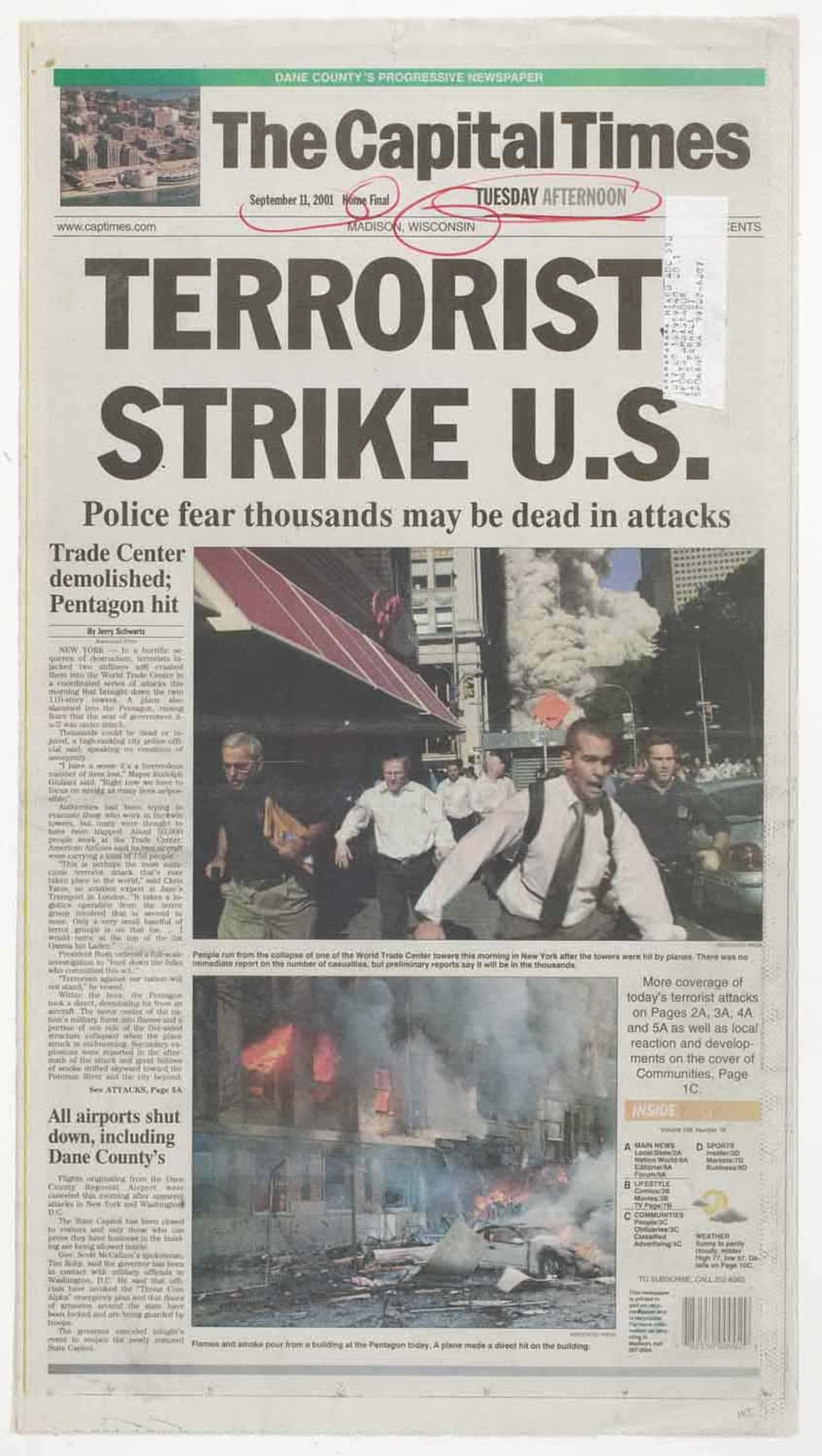 Newspaper: Terrorists Strike U.S.: Police Fear Thousands May Be Dead in ...