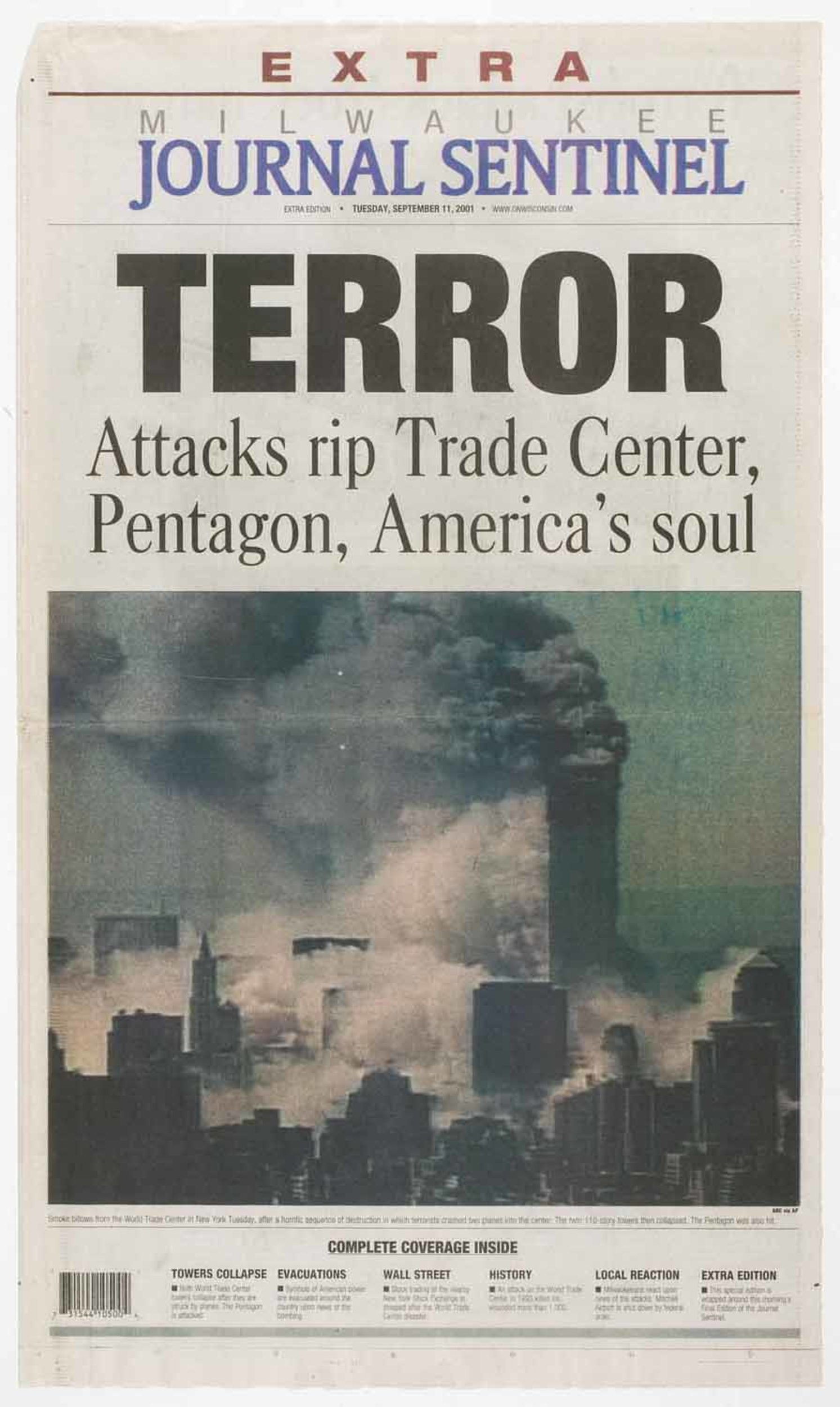 Newspaper: Terror: Attacks Rip Trade Center, Pentagon, America's Soul ...
