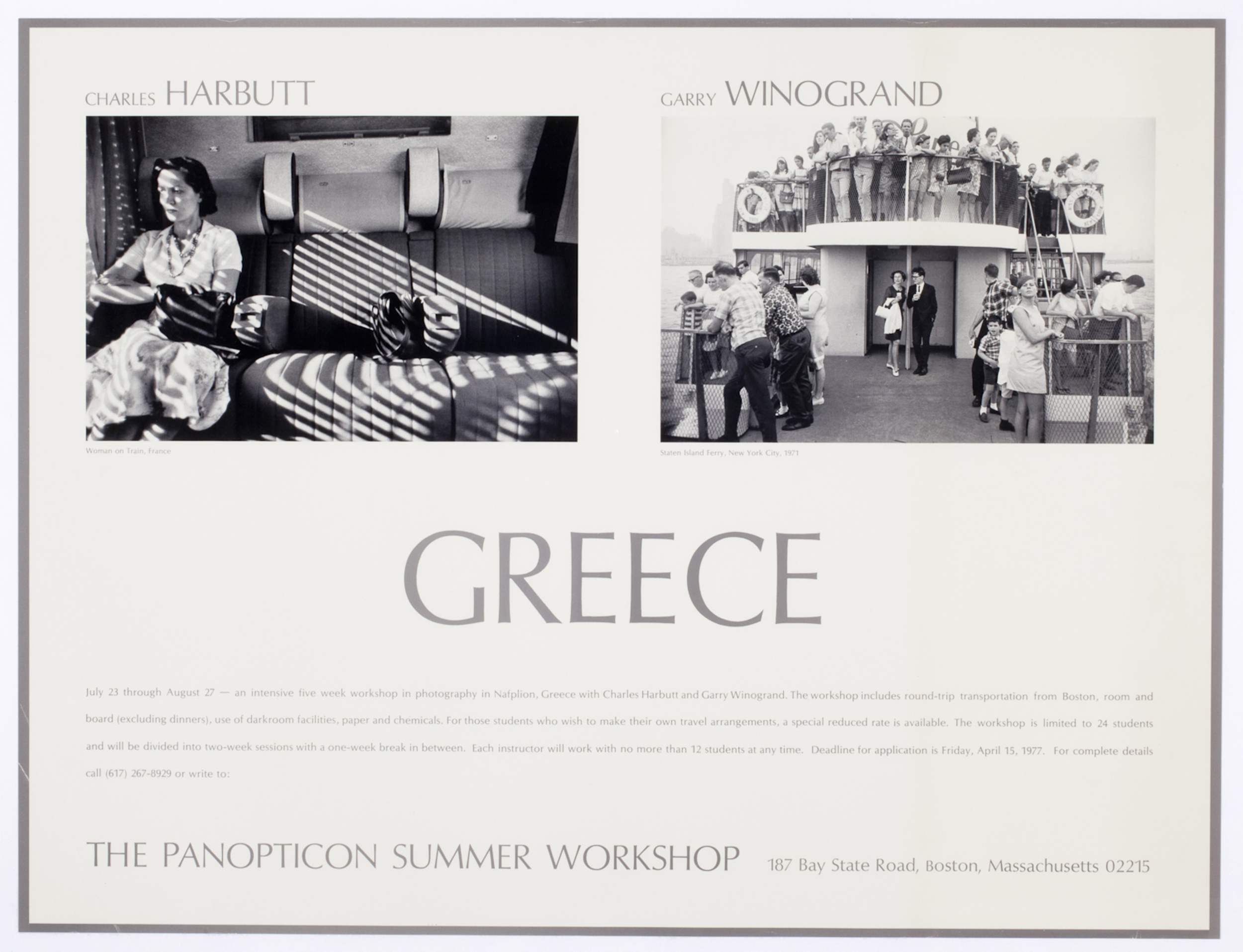 [Workshop poster for Panopticon Summer Workshop with Charles Harbutt ...