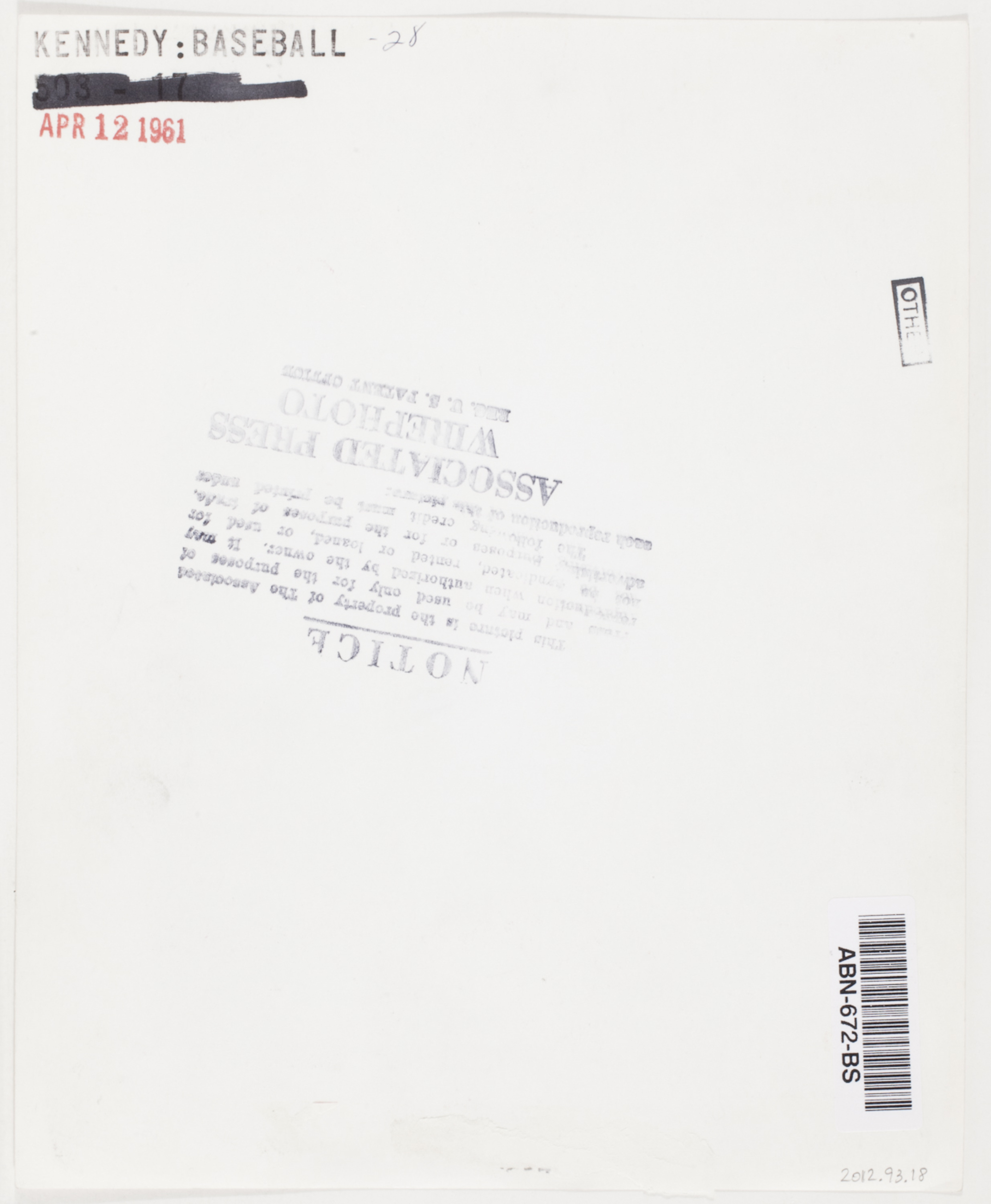 [John F. Kennedy throwing first presidential pitch to open baseball ...