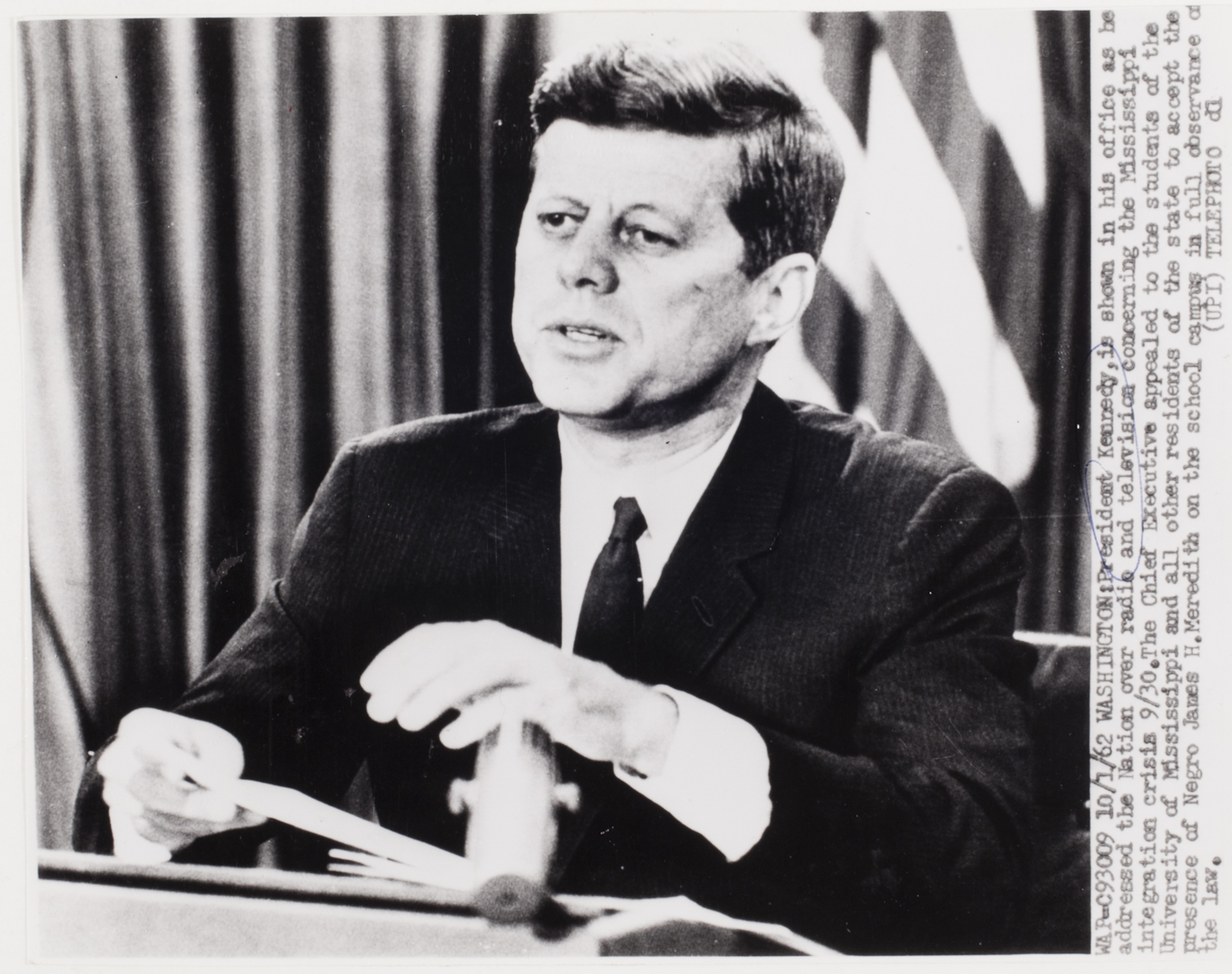 [John F. Kennedy addressing nation on television regarding integration ...