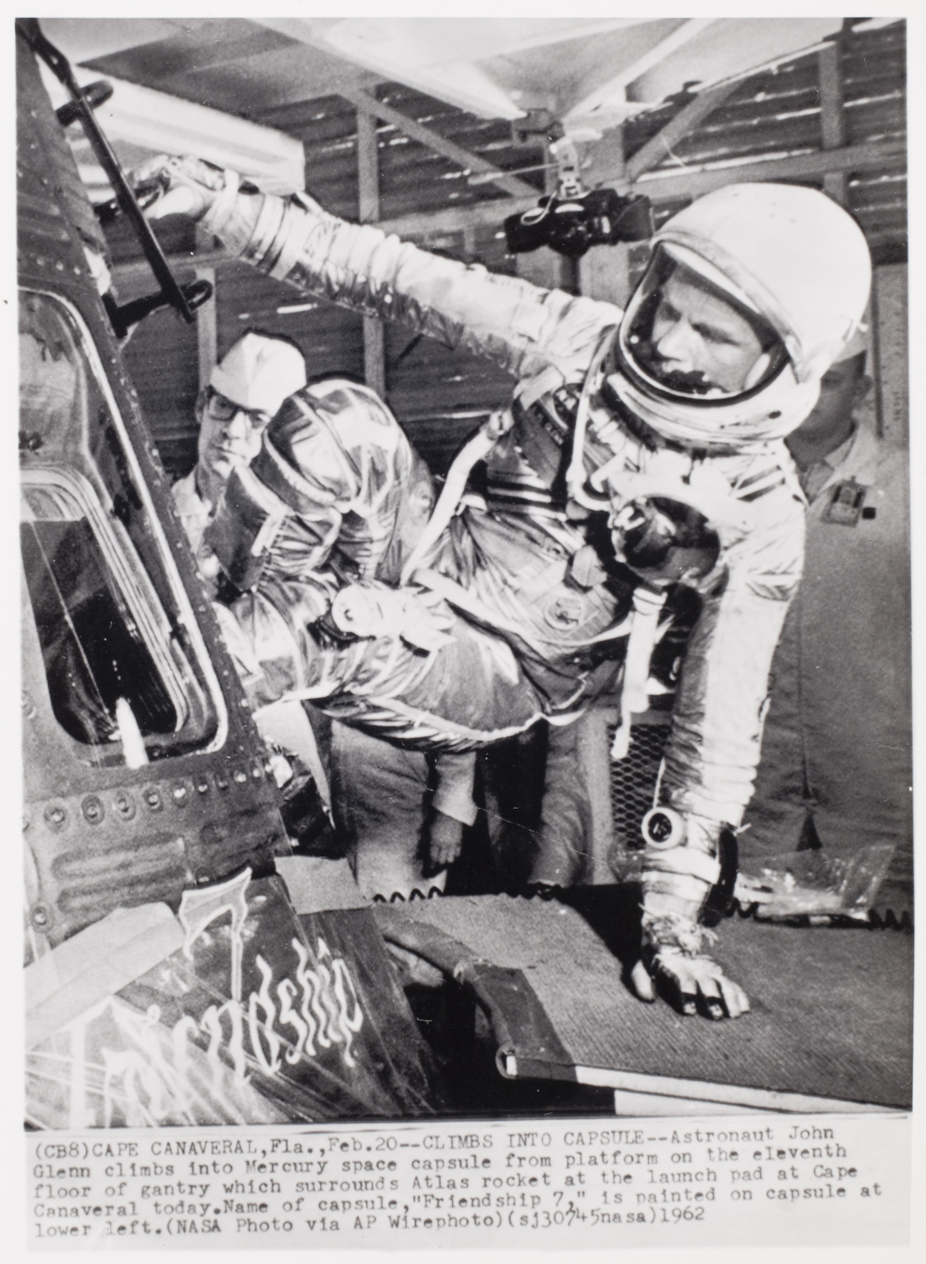 [John Glenn entering Friendship 7 capsule, Cape Canaveral, Florida ...