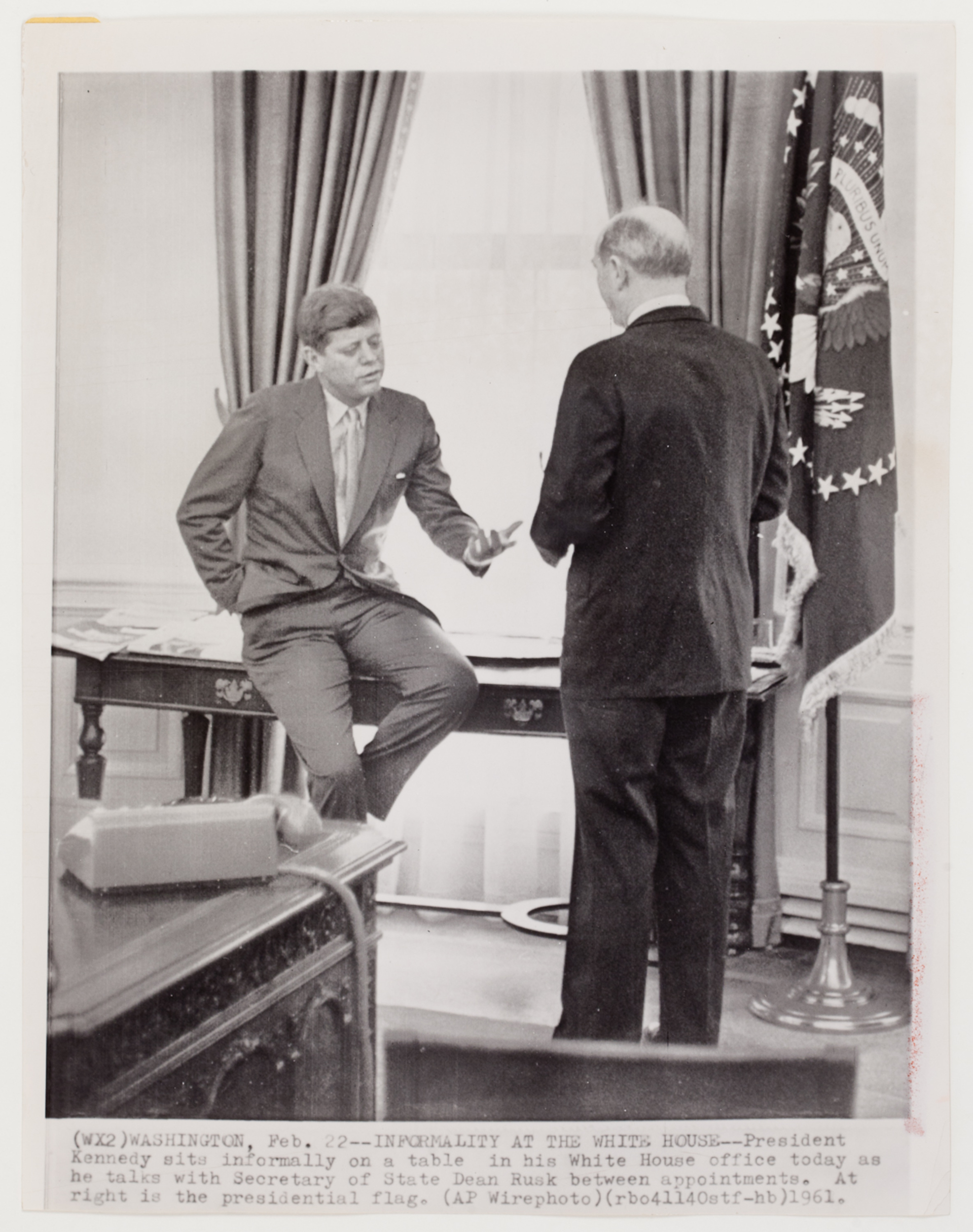 [President John F. Kennedy speaking to Secretary of State Dean Rusk at ...