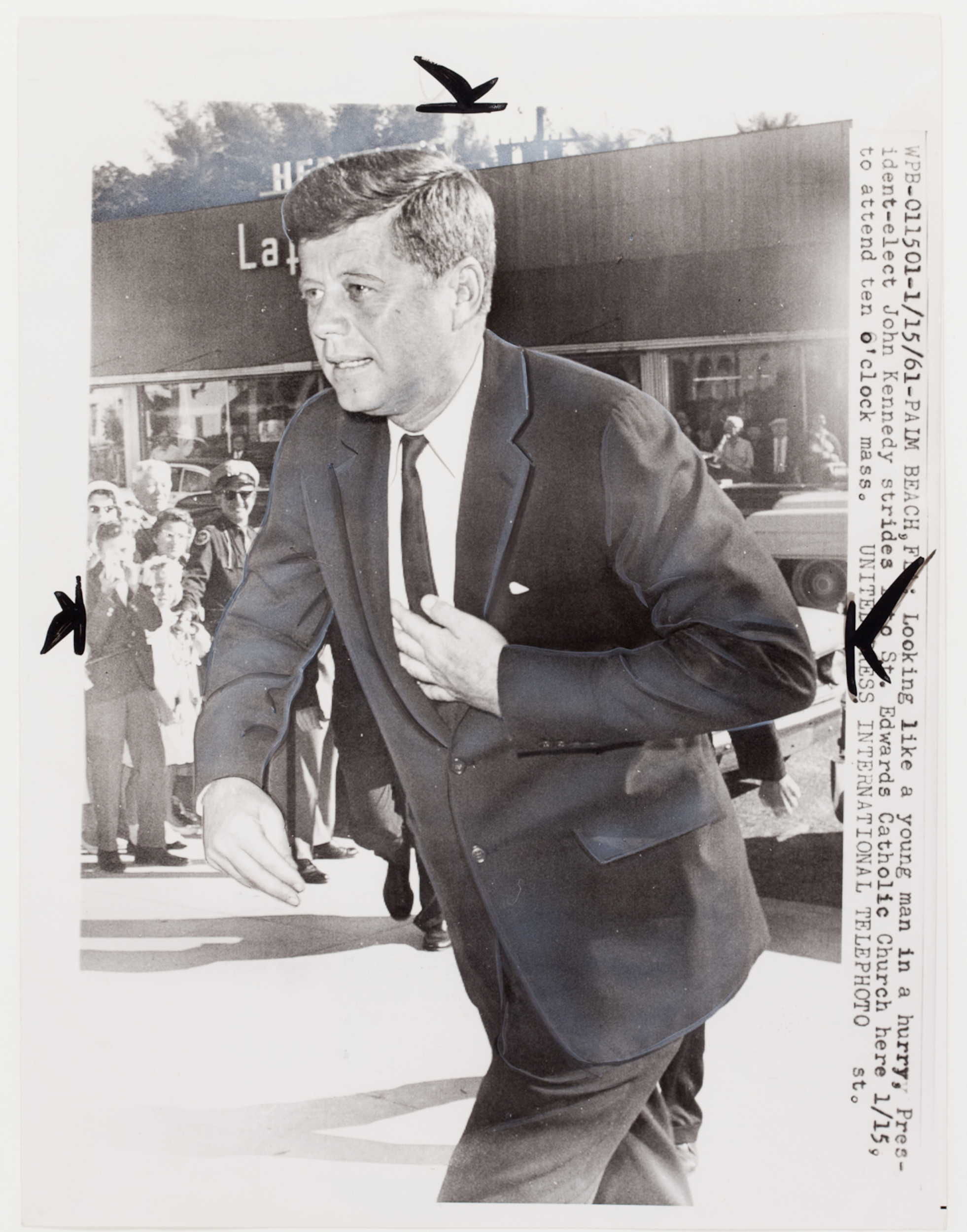 [John F. Kennedy walking past the crowds, Palm Beach, Florida ...