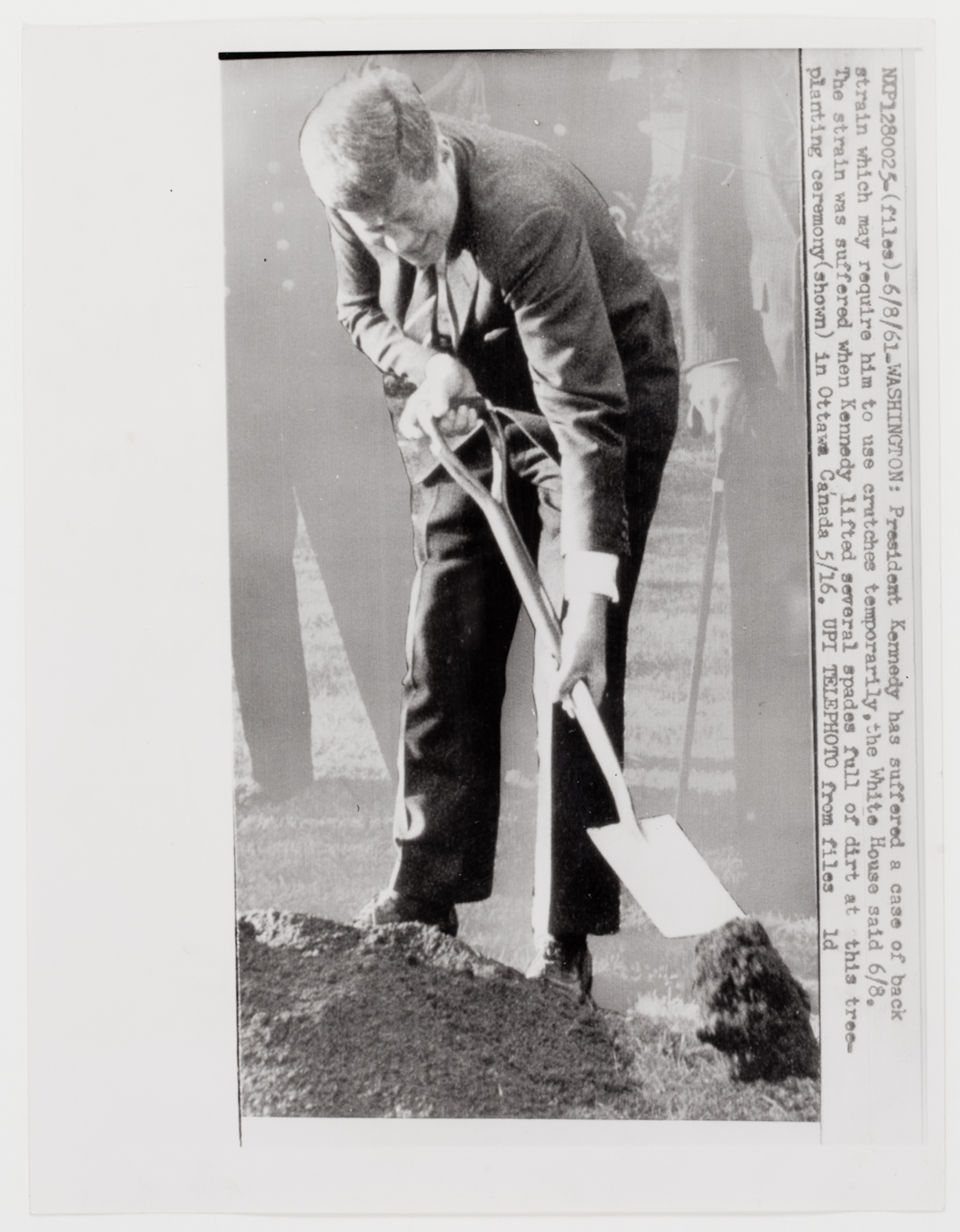 [President John F. Kennedy digging at a tree planting ceremony, Ottawa ...