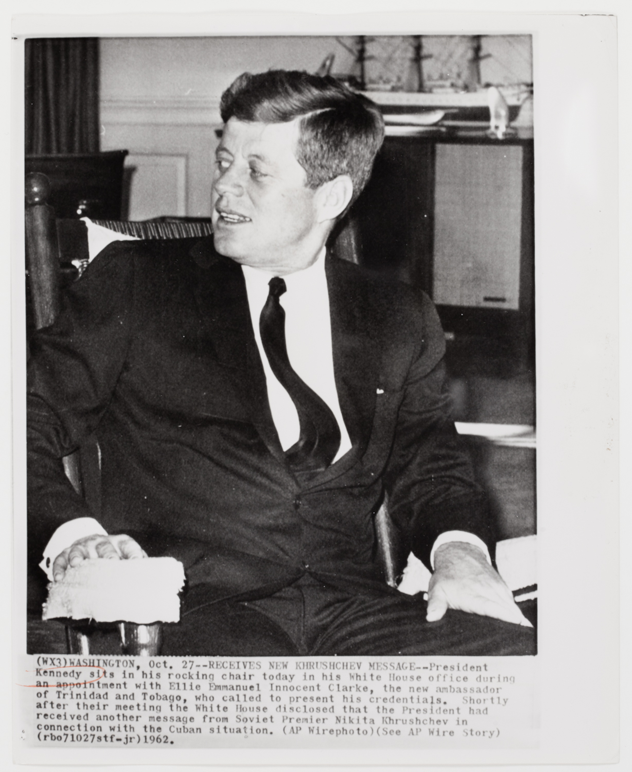 [President John F. Kennedy sitting in a rocking chair, Washington, D.C ...