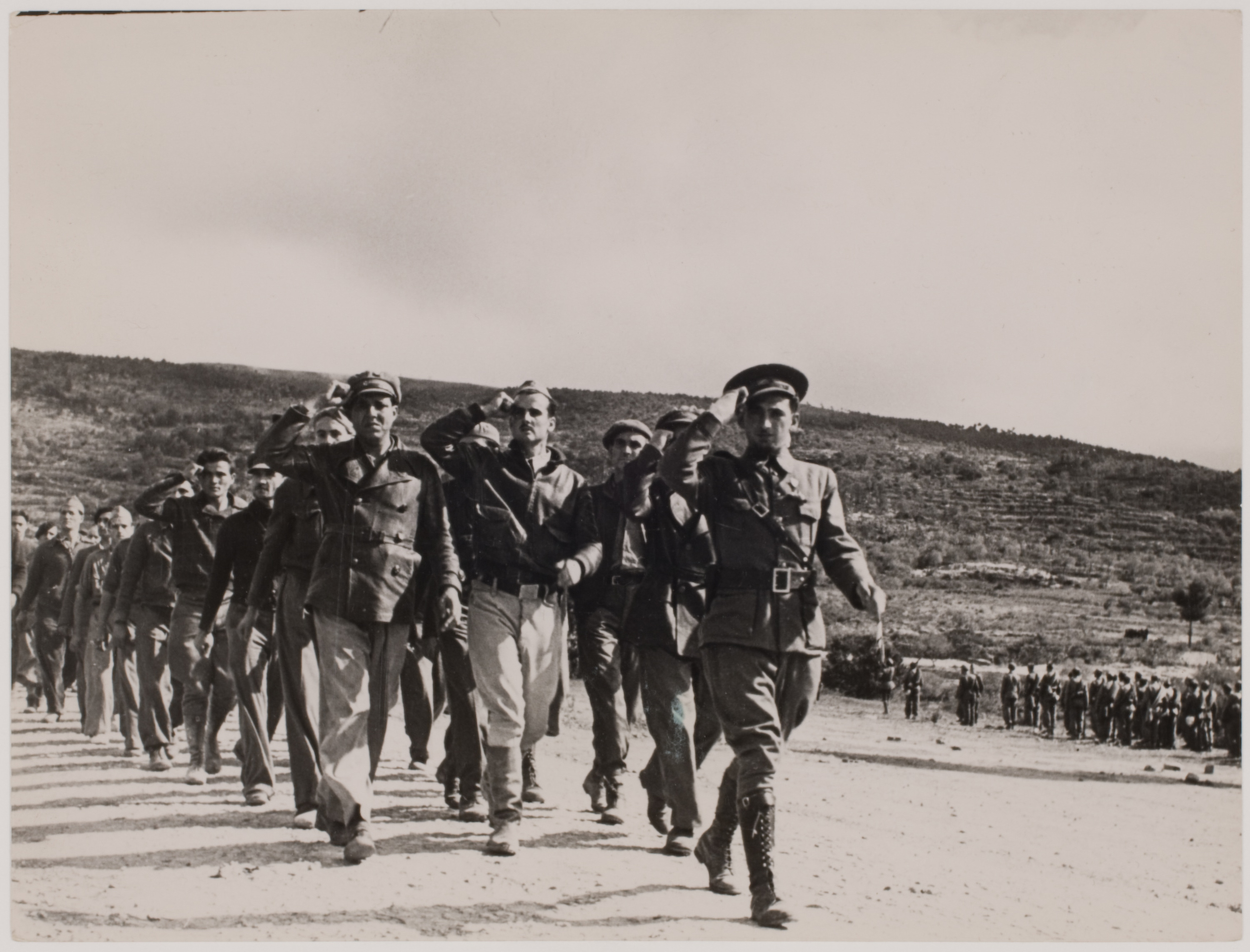 [Marching soldiers in farewell ceremony for the International Brigades ...