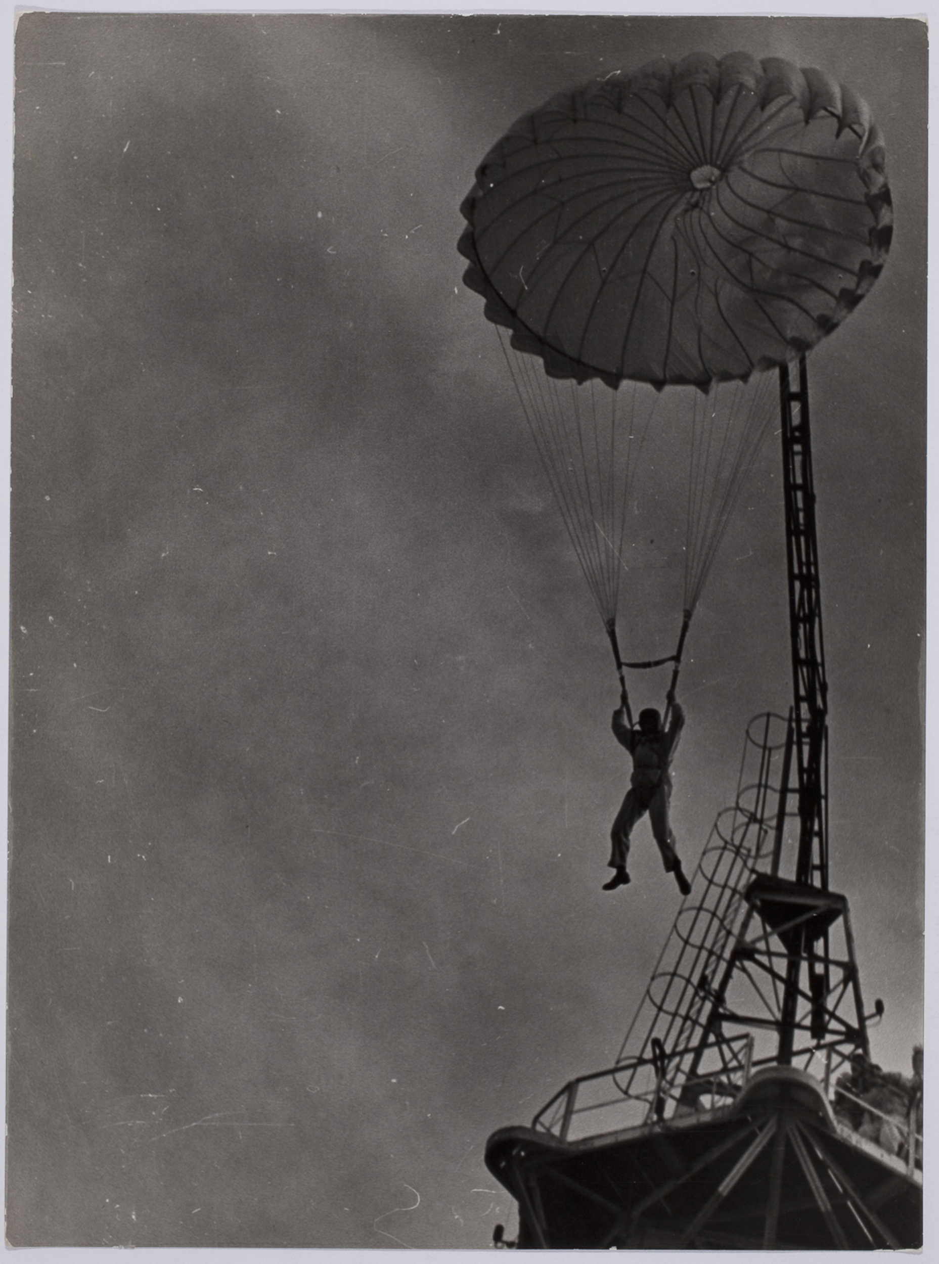 [French air force parachute, Man descent from the training tower at ...